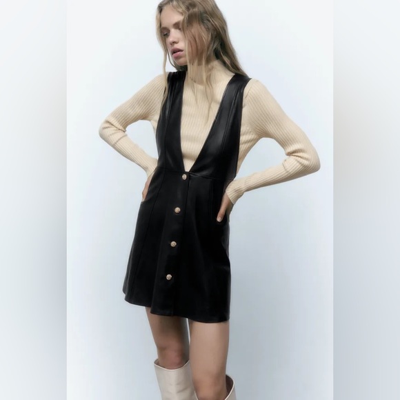 Zara | Dresses | Zara Faux Leather Pinafore Dress | Poshmark